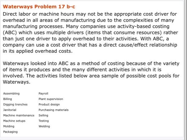 Solved Waterways Problem 17 b-c Direct labor or machine | Chegg.com