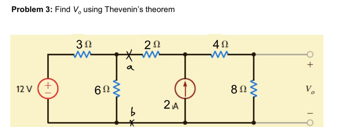 Solved Problem 3: Find Vo ﻿using Thevenin's theorem | Chegg.com
