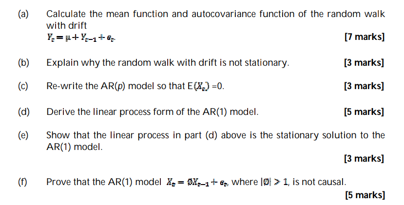 Solved A Calculate The Mean Function And Autocovariance