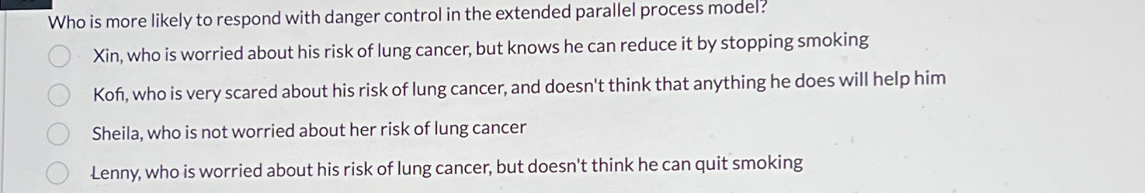 Solved Who is more likely to respond with danger control in | Chegg.com