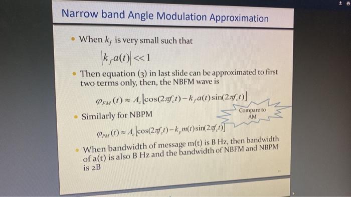 Solved Question 3 Based on the FM bandwidth derivation | Chegg.com