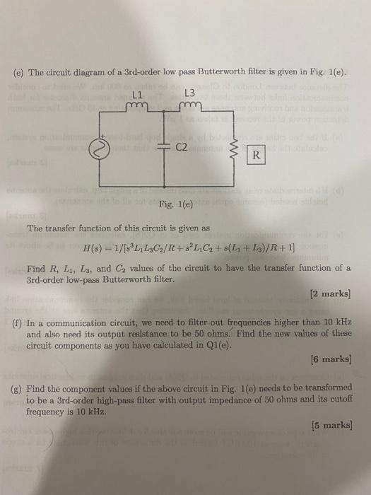 Solved (e) The circuit diagram of a 3rd-order low pass | Chegg.com