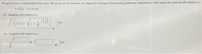 Solved y=3x,1≤x≤8 (a) Integrate with respect to x. | Chegg.com