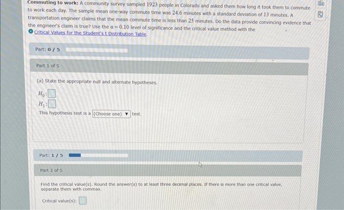 Solved Commuting to work: A community survey sampled 1923 | Chegg.com