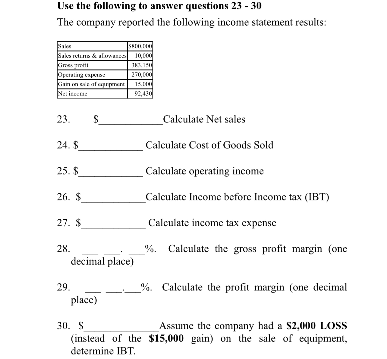 Solved Use the following to answer questions 23 - 30The | Chegg.com