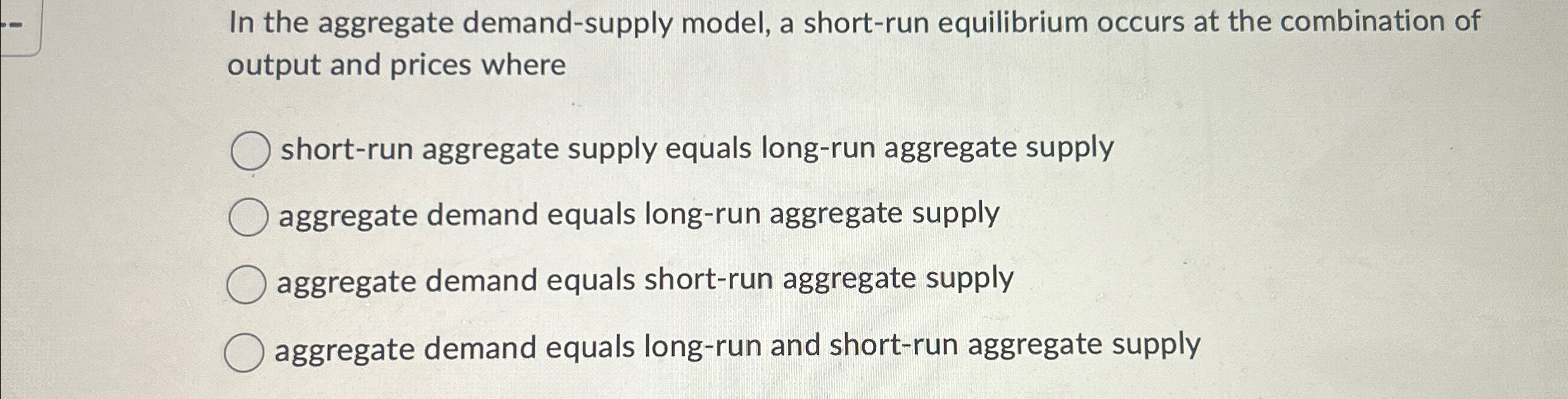 Solved In the aggregate demand-supply model, a short-run | Chegg.com