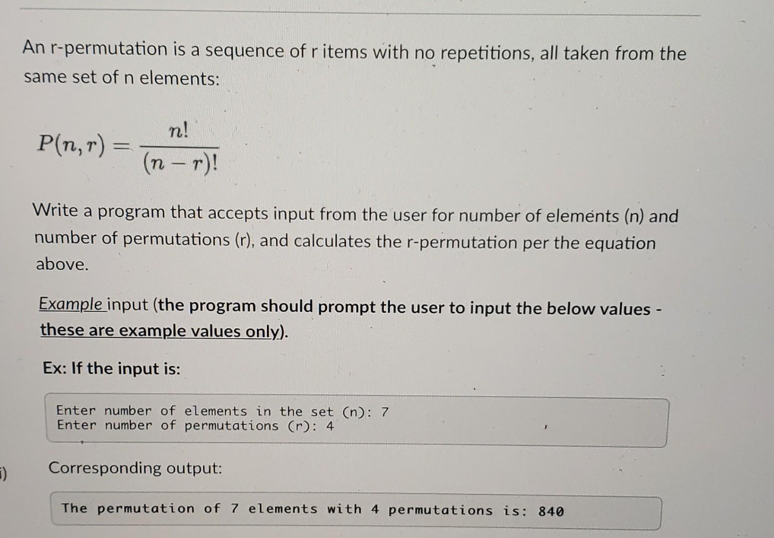 Solved An r-permutation is a sequence of r items with no | Chegg.com