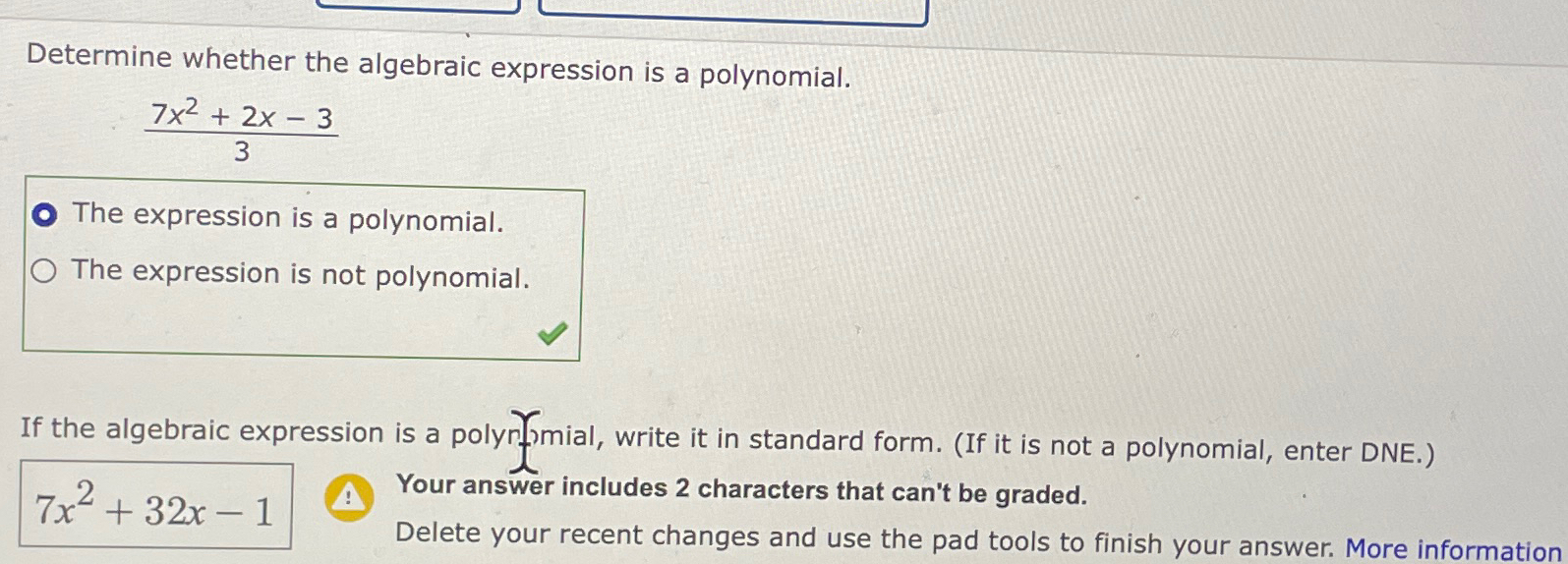 Solved Determine whether the algebraic expression is a | Chegg.com