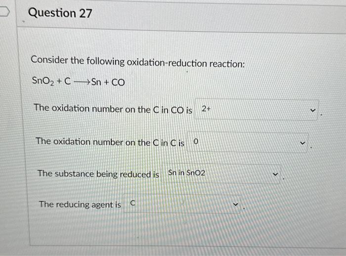 Solved Consider The Following Oxidation Reduction Reaction