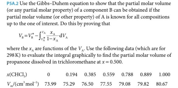 Solved P5A.2 Use the Gibbs-Duhem equation to show that the | Chegg.com Solved P5A.2 Use the Gibbs-Duhem equation to show that the | Chegg.com
