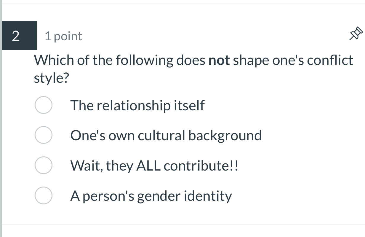 Solved 1 ﻿pointWhich of the following does not shape one's | Chegg.com