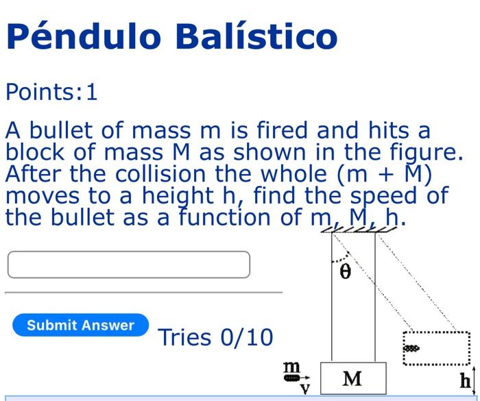 Solved A bullet of mass m is fired and hits a block of mass | Chegg.com