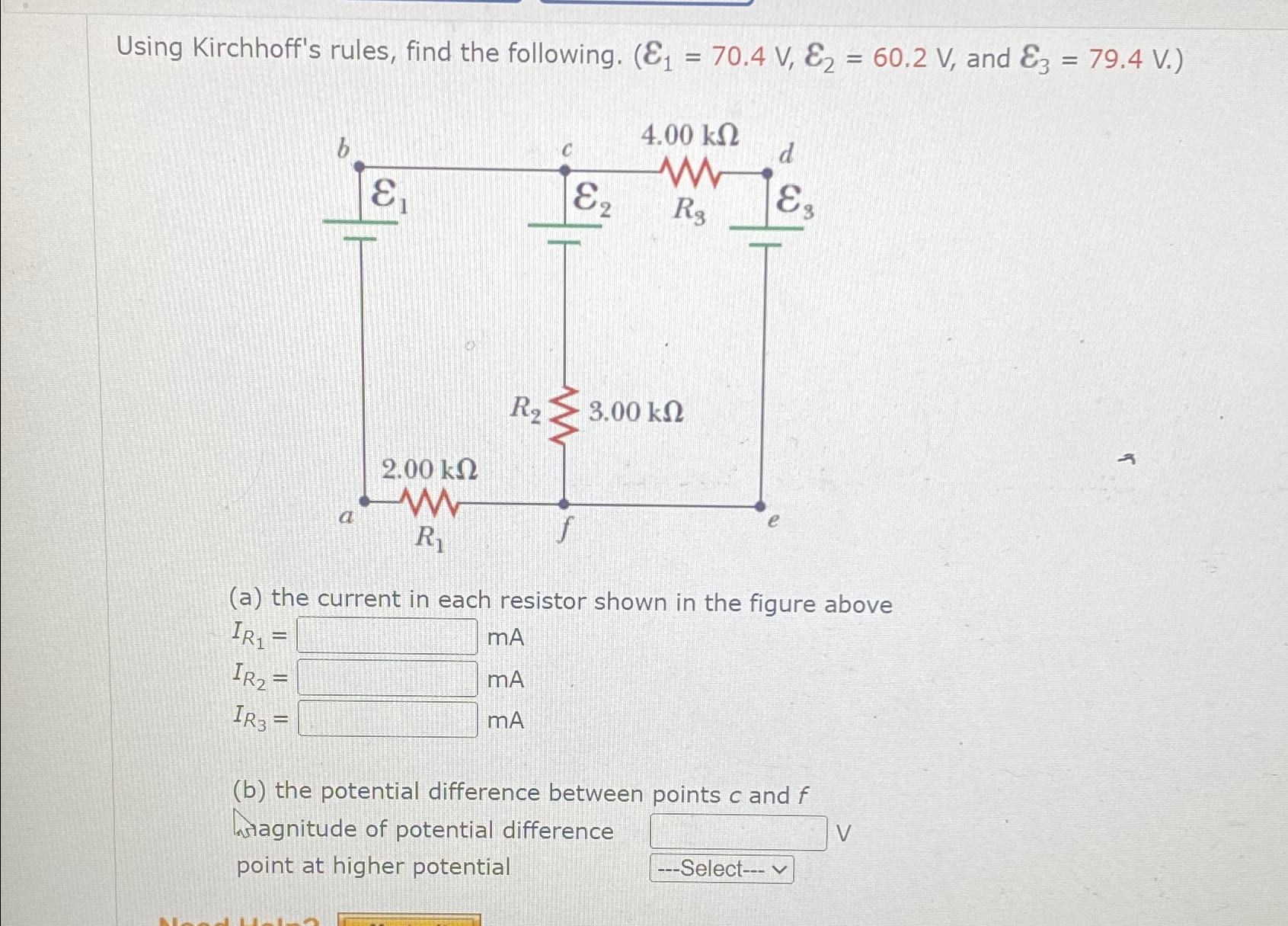 Solved Using Kirchhoff's rules, find the following. | Chegg.com