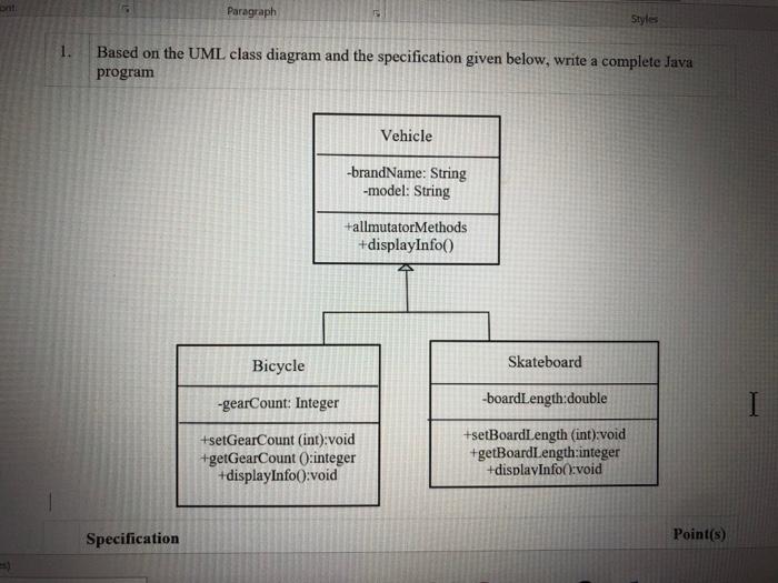 Solved Paragraph Style 1. Based on the UML class diagram and | Chegg.com