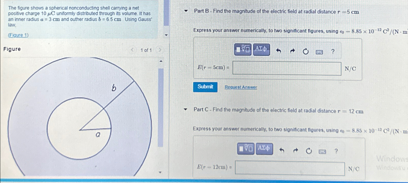 Solved The figure shows a spherical nonconducting shell | Chegg.com