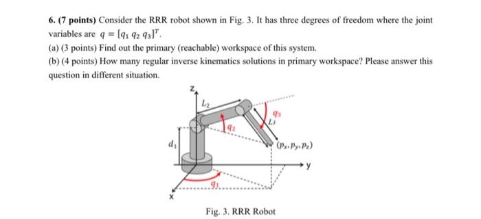 Solved 6. (7 points) Consider the RRR robot shown in Fig. 3. | Chegg.com