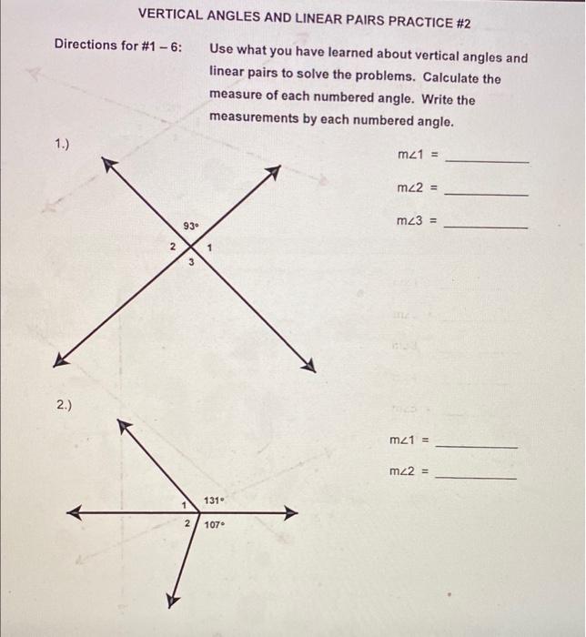 Solved VERTICAL ANGLES AND LINEAR PAIRS PRACTICE #2 | Chegg.com
