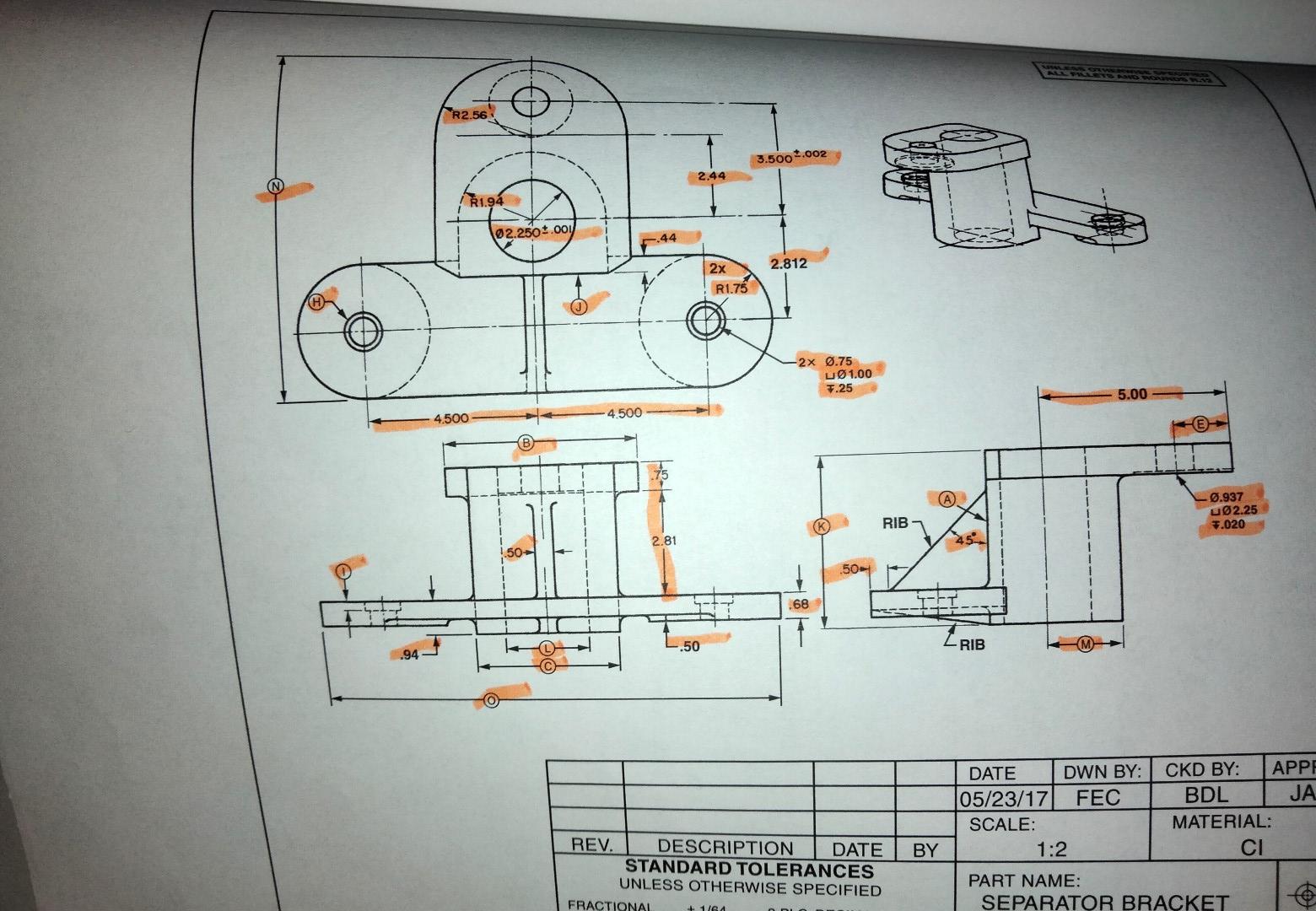 Solved ASSIGNMENT D-12: SEPARATOR BRACKET 1. What scale is | Chegg.com