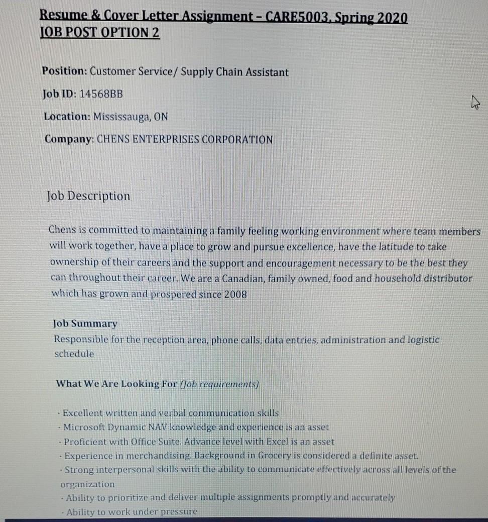 Solved Resume & Cover Letter Assignment - CARE5003. Spring | Chegg.com
