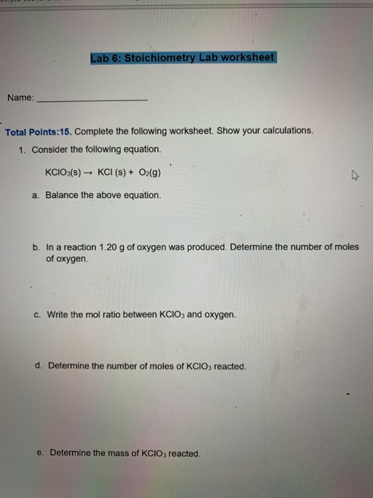 Solved Lab 6: Stoichiometry Lab worksheet Name: Total | Chegg.com