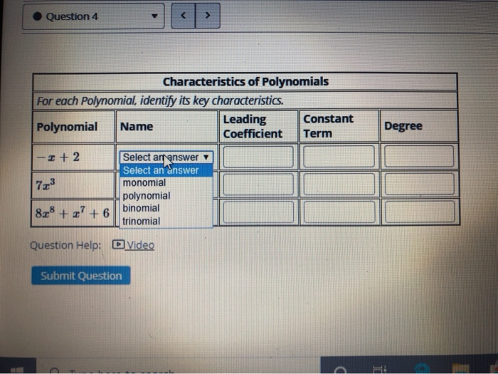 Solved Question 4 Characteristics of Polynomials For each | Chegg.com