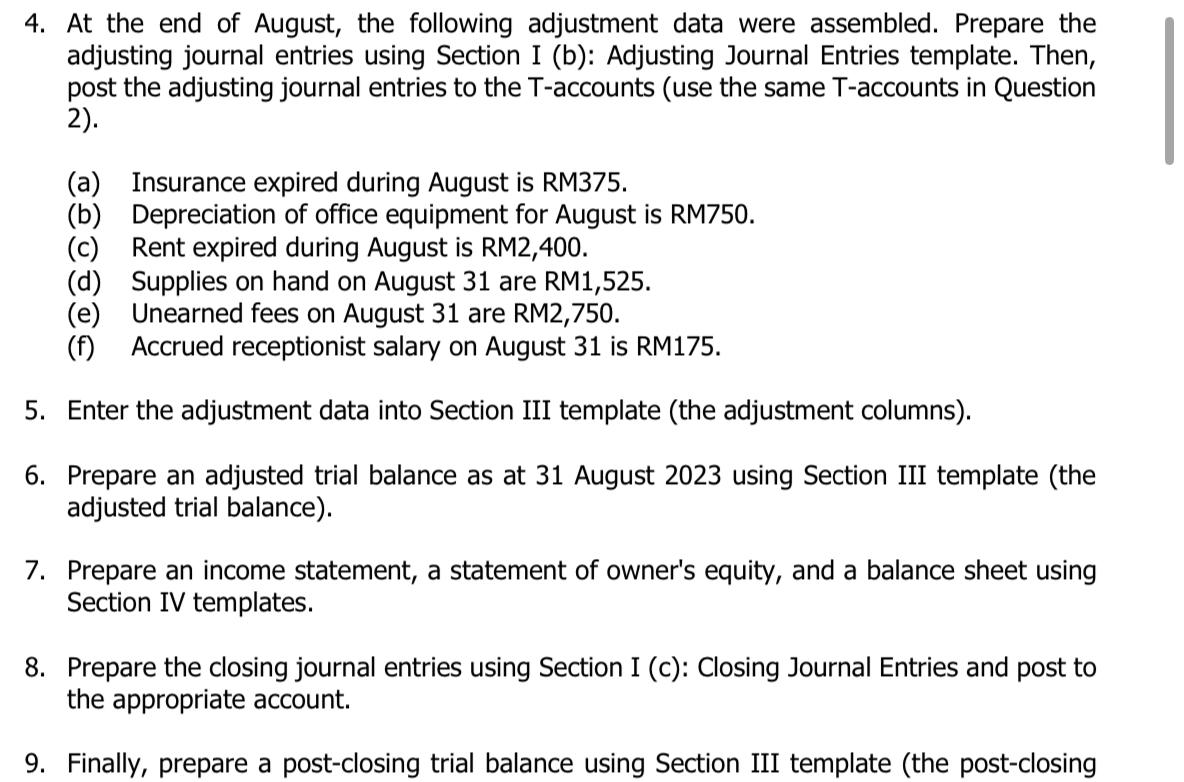 At the end of August, the following adjustment data | Chegg.com