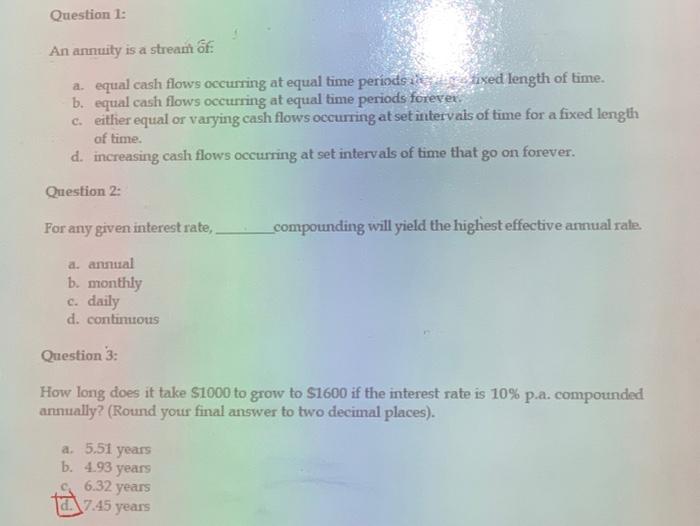 Solved An annuity is a stream σf: b. equal cash flows | Chegg.com