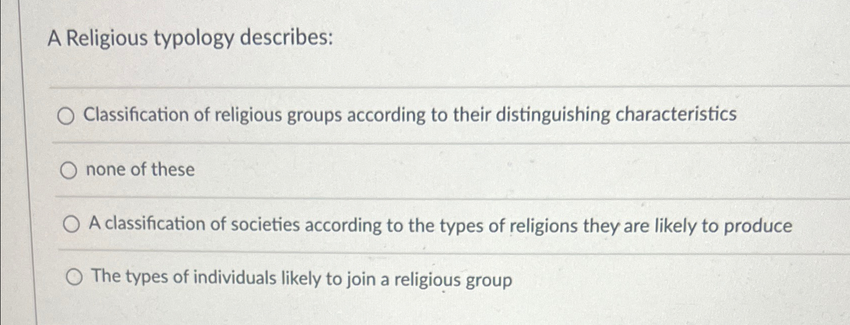 Solved A Religious typology describes:Classification of | Chegg.com