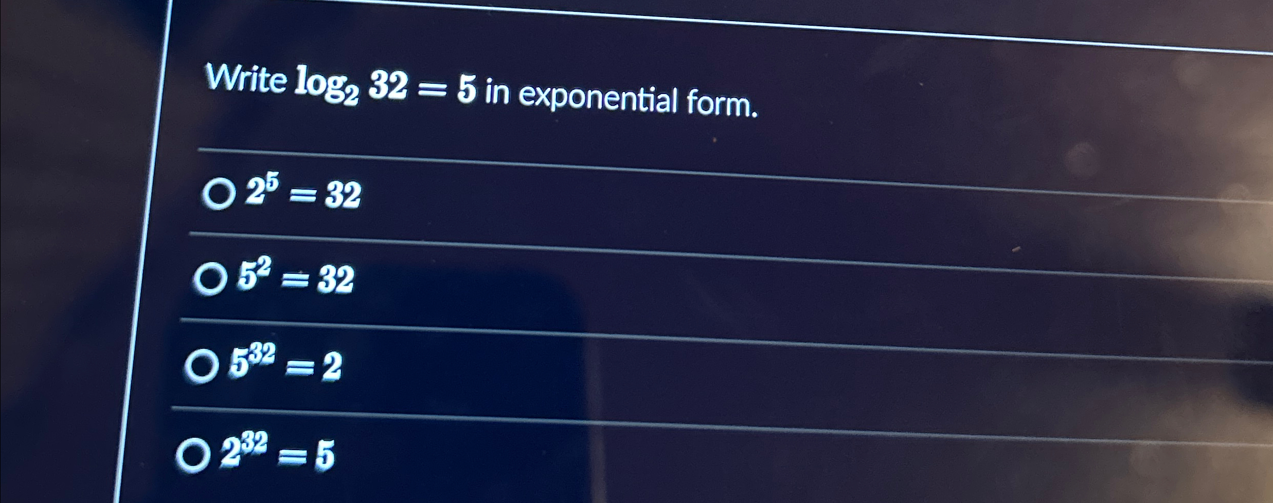 Solved Write log232=5 ﻿in exponential | Chegg.com