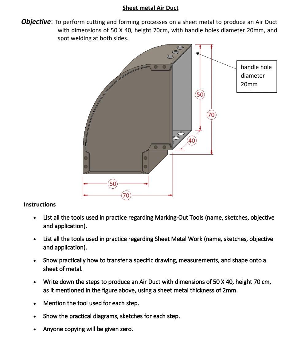 Solved Sheet metal Air Duct Objective: To perform cutting | Chegg.com