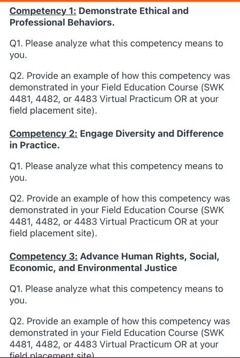 Competency 1: Demonstrate Ethical and Professional | Chegg.com