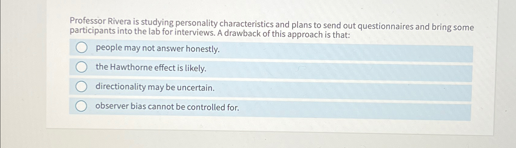 Solved Professor Rivera is studying personality | Chegg.com