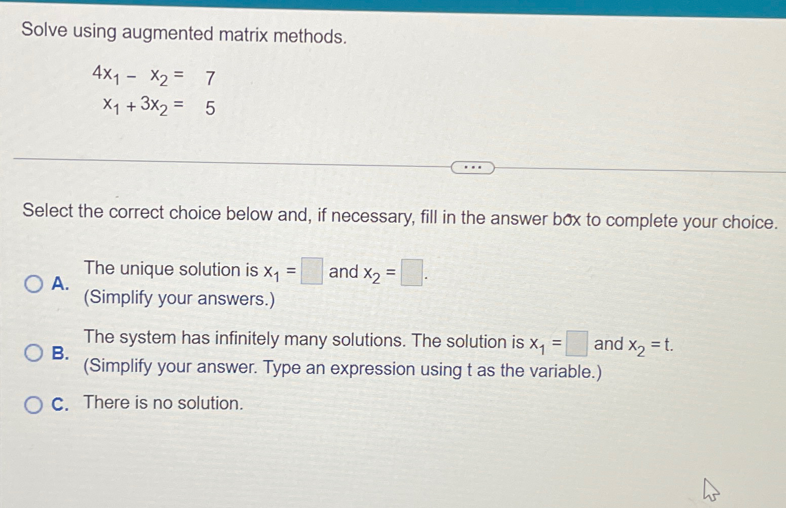 Solved Solve using augmented matrix | Chegg.com