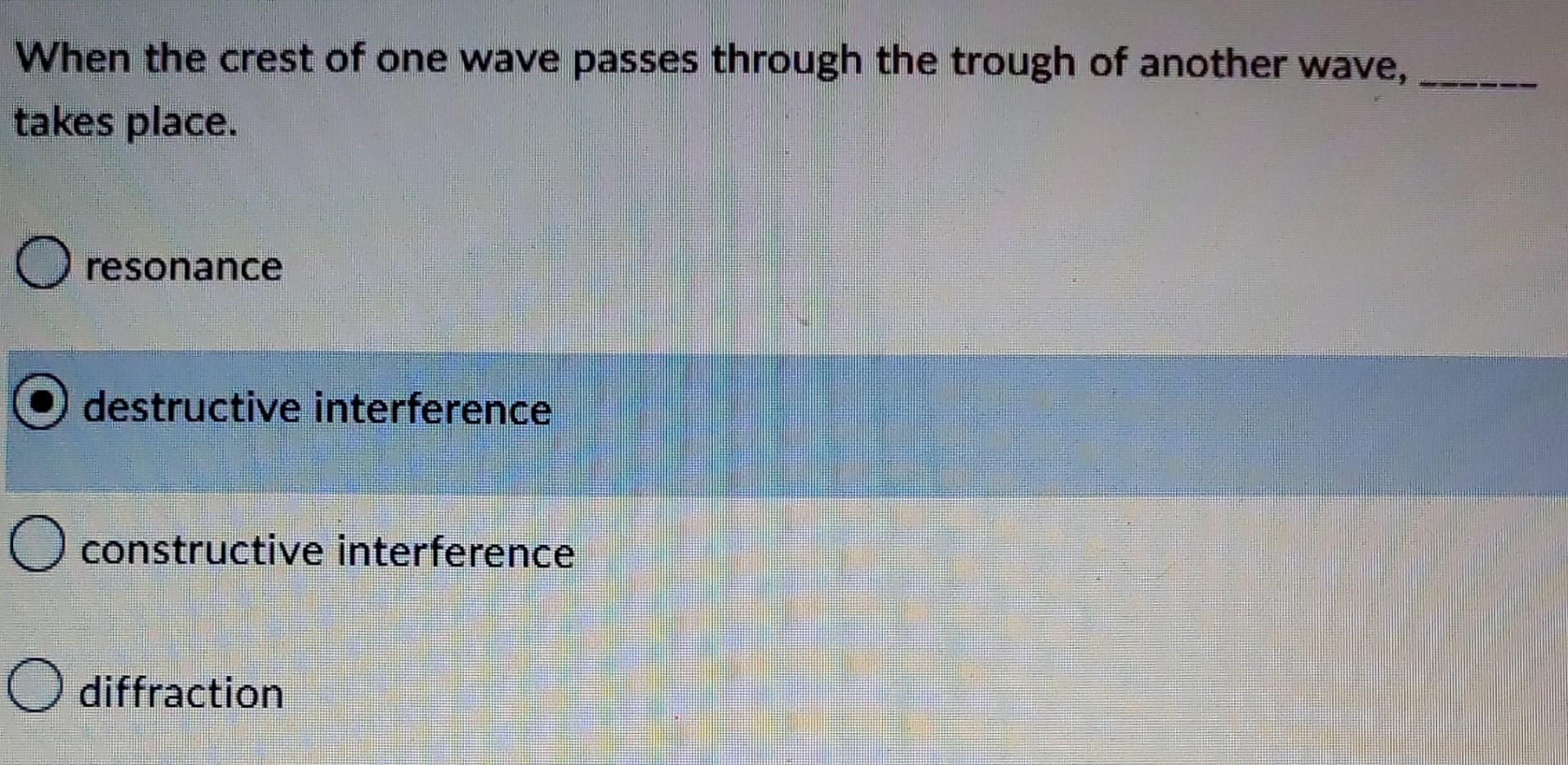 Solved When the crest of one wave passes through the trough | Chegg.com