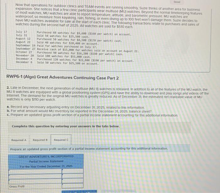 Solved RWP6-1 (Algo) Great Adventures Continuing Case [The | Chegg.com