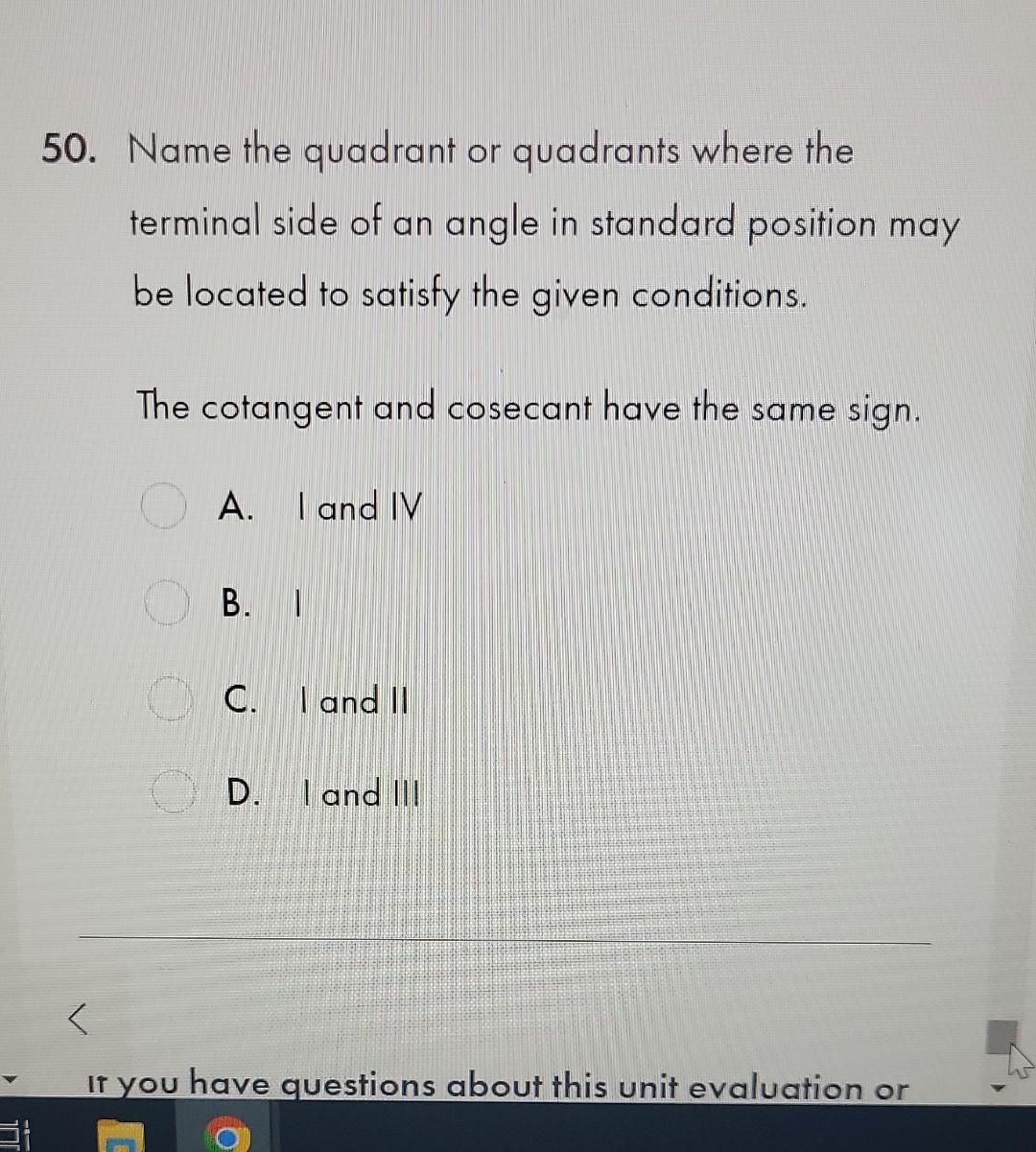 Solved 0. Name the quadrant or quadrants where the terminal | Chegg.com