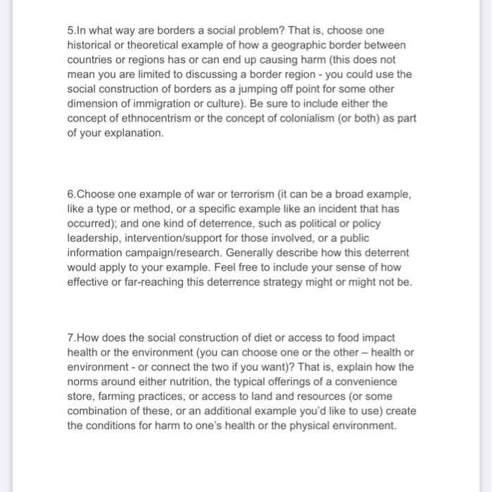 Solved 5.In what way are borders a social problem? That is, | Chegg.com