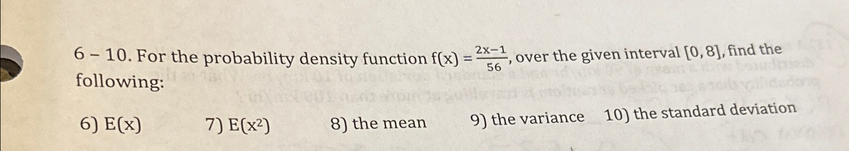 Solved 6-10. ﻿For the probability density function | Chegg.com
