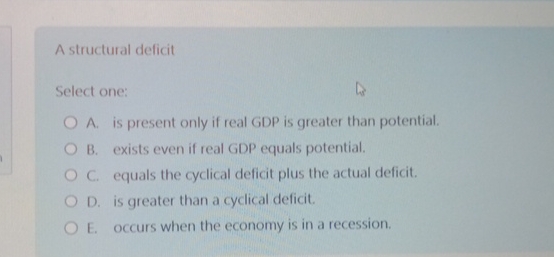 Solved A structural deficitSelect one:A ﻿is present only if | Chegg.com