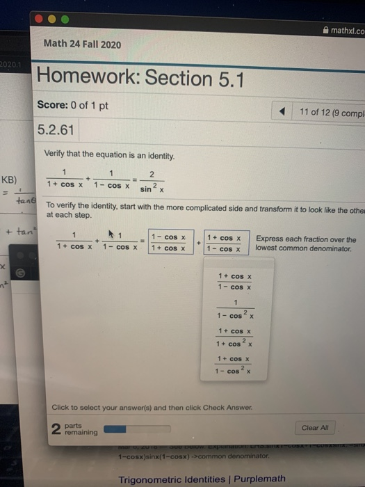 Solved mathxl.co Math 24 Fall 2020 2020.1 Homework: Section | Chegg.com