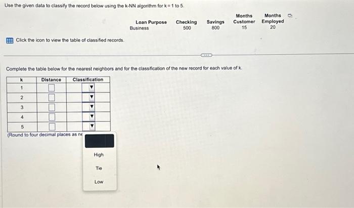 Solved Use the given data to classify the record below using | Chegg.com