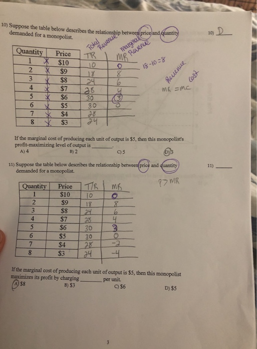 Solved 10) Suppose the table below describes the | Chegg.com