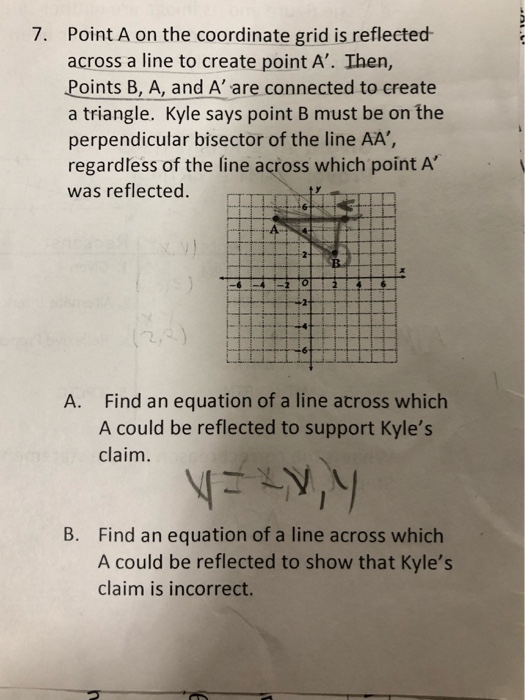 Solved 7. Point A on the coordinate grid is reflected across | Chegg.com