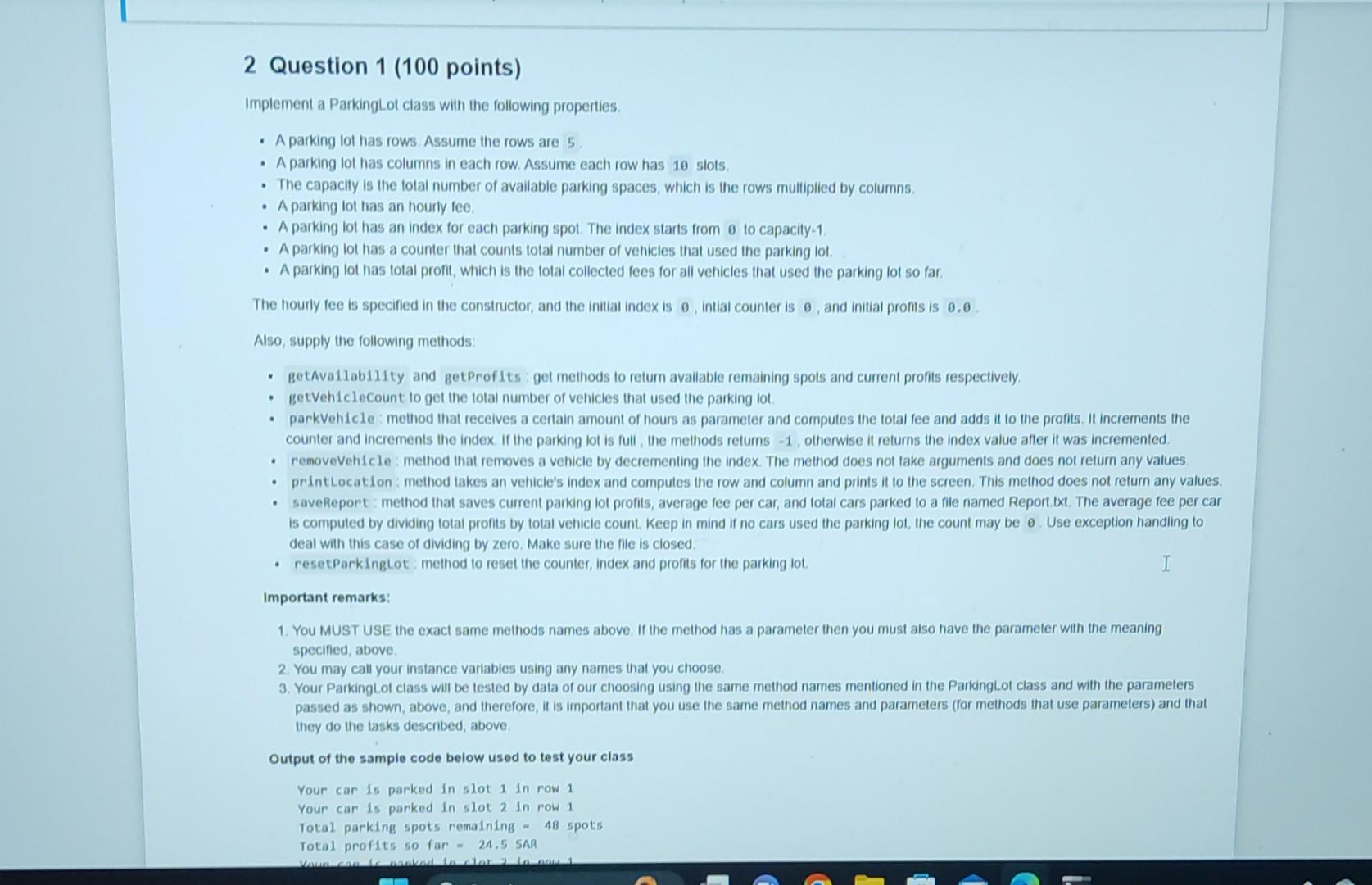 Solved 2 Question 1 (100 points) Implement a ParkingLot | Chegg.com