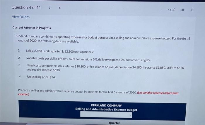 Solved Kirkland Company combines its operating expenses for | Chegg.com