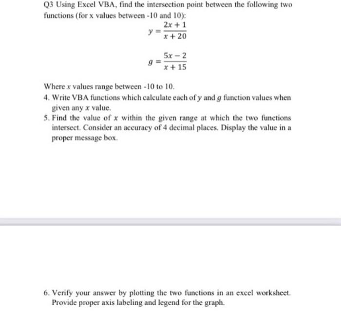 Solved Q3 Using Excel VBA, find the intersection point | Chegg.com