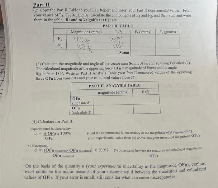 Part II (2) Copy the Part II Table to your Lab Report | Chegg.com