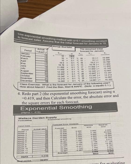 Solved 4. Redo part 2 (the exponential smoothing forecast) | Chegg.com