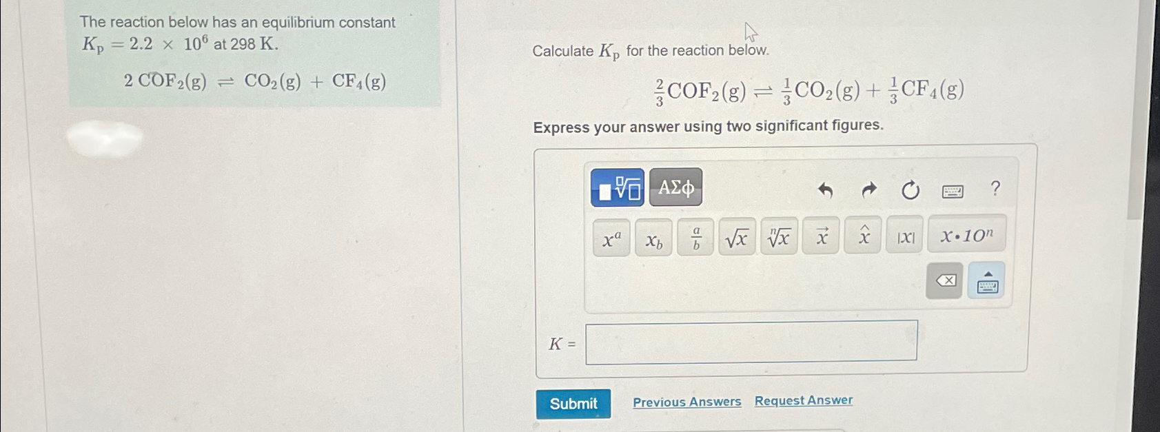 Solved The reaction below has an equilibrium constant | Chegg.com