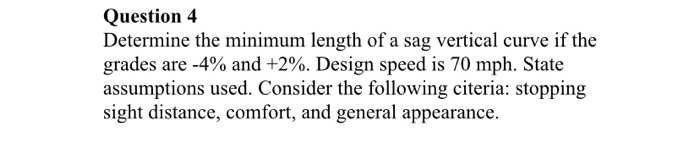Solved Question 4 Determine the minimum length of a sag | Chegg.com